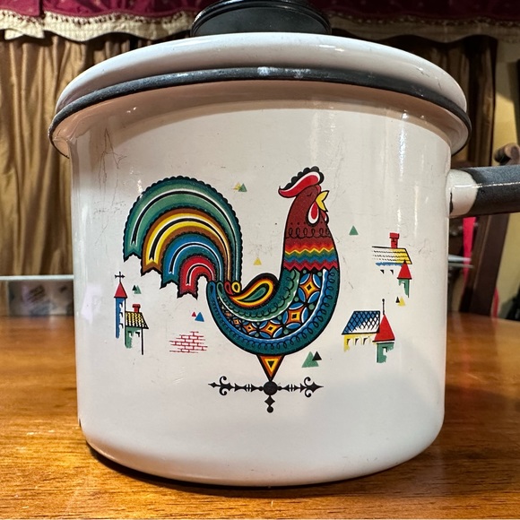 Vintage | Kitchen | Vintage Enamel Rooster Pot With Lid | Poshmark